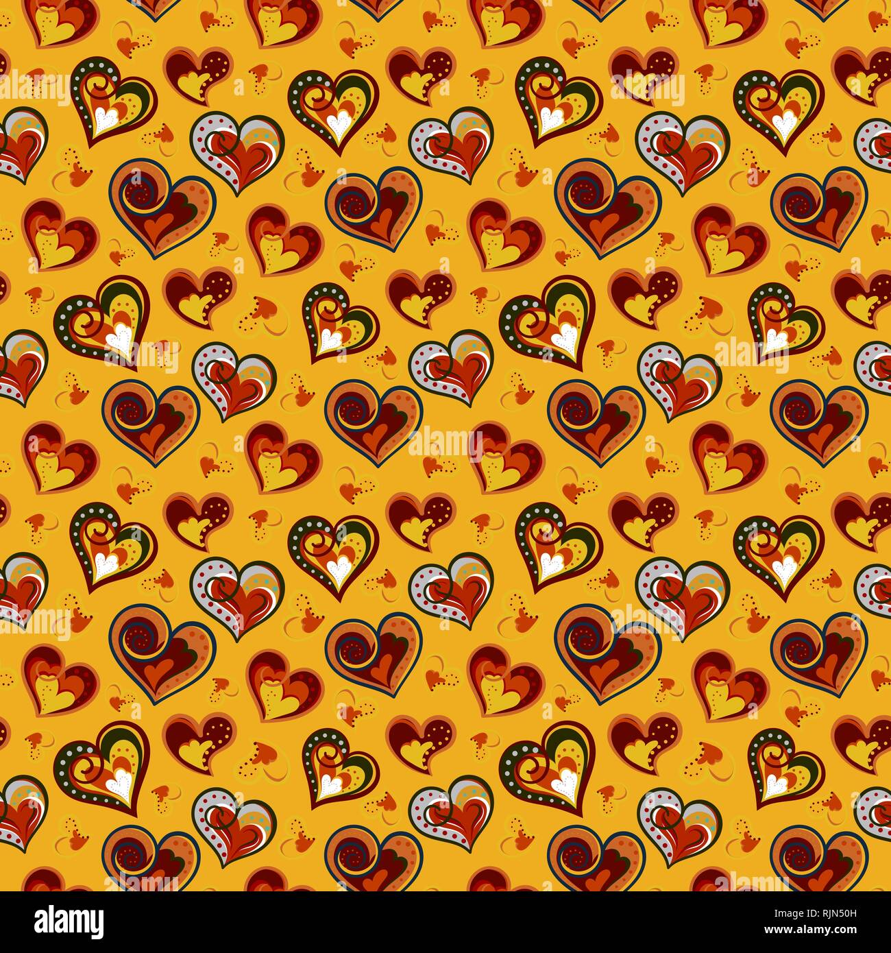 Colorful love ornamental pattern with hearts. Seamless scribble ...