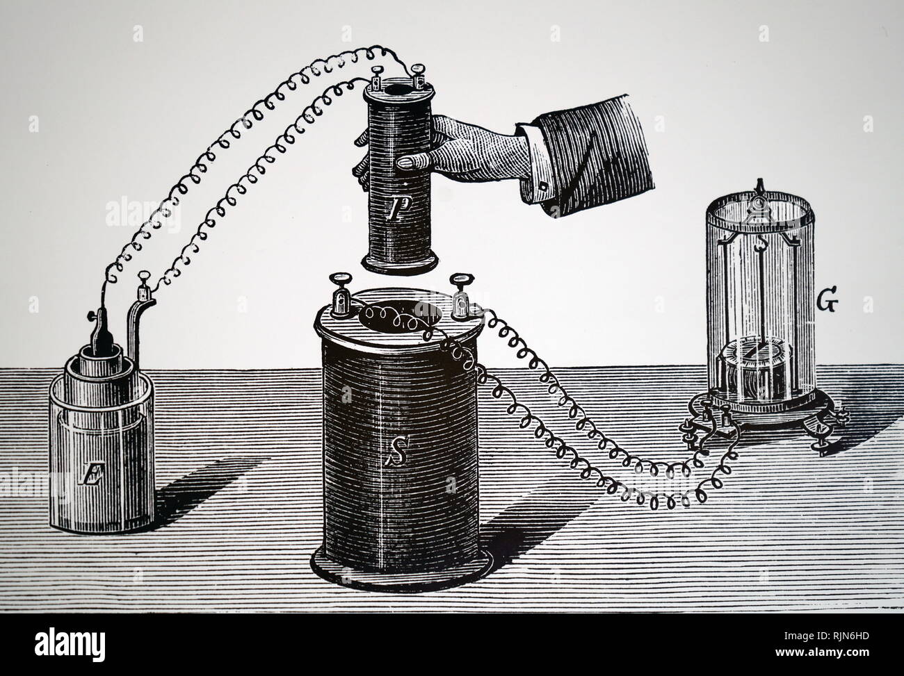 Illustration showing Apparatus for demonstrating induction by motion of ...