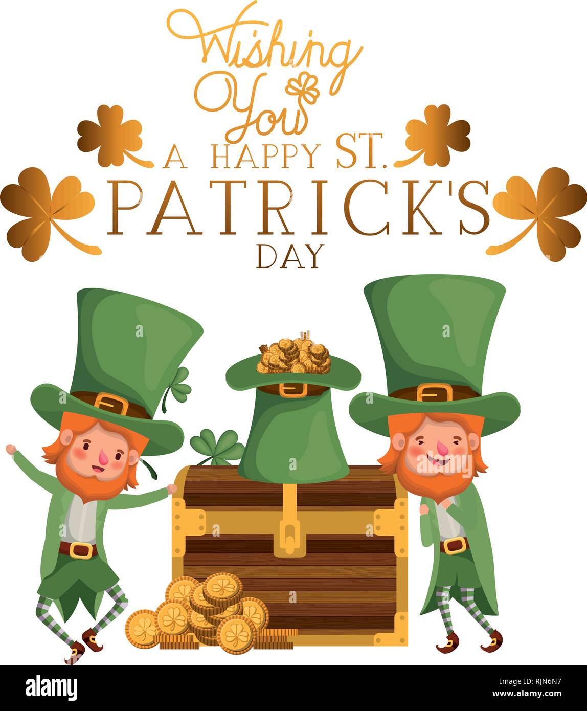 Wishing You A Happy St Patricks Day Label With Leprechauns Character