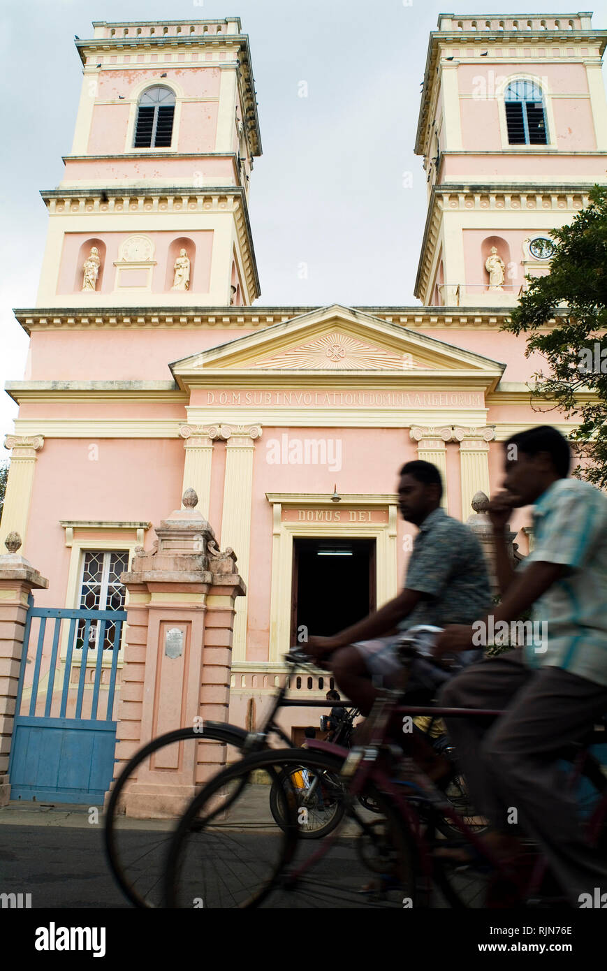 Cyclists pass a French-era church in Pondicherry - otherwise known as ...