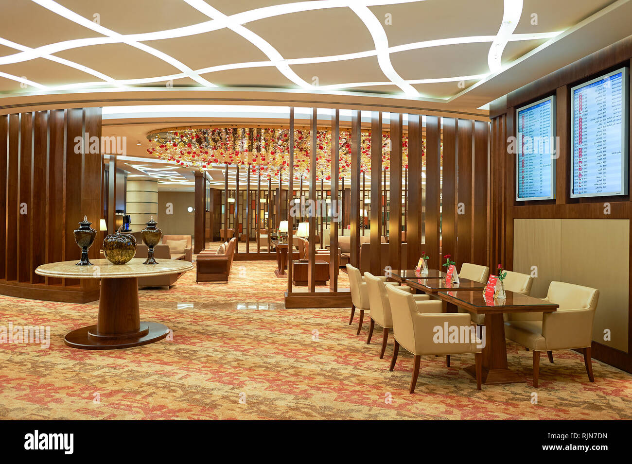 DUBAI, UAE - MARCH 31, 2015: interior of Emirates first class lounge ...