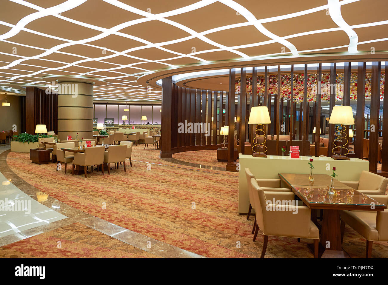 DUBAI, UAE - MARCH 31, 2015: interior of Emirates first class lounge ...