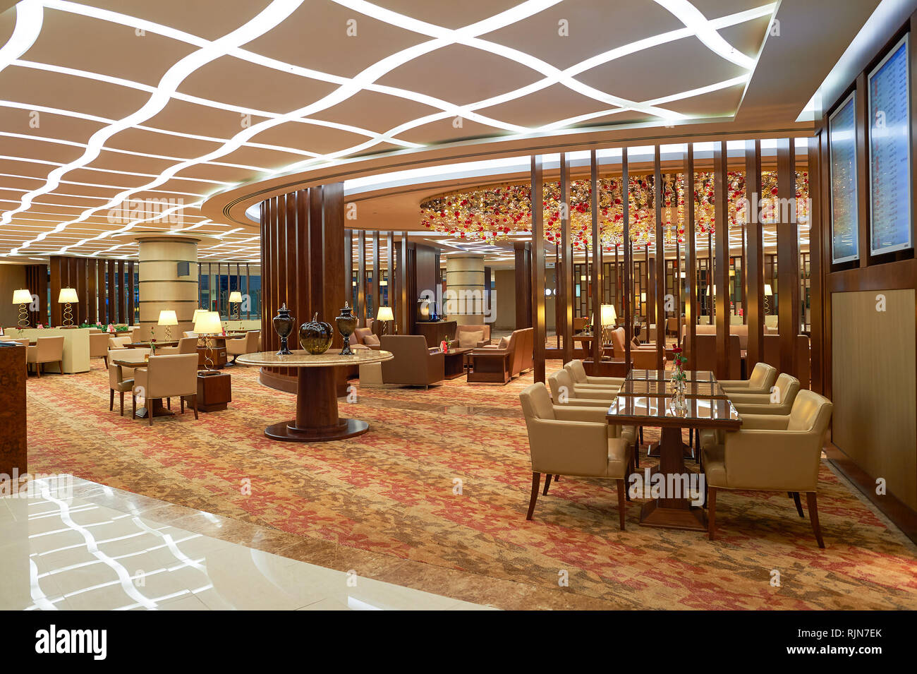DUBAI, UAE - MARCH 31, 2015: interior of Emirates first class lounge ...