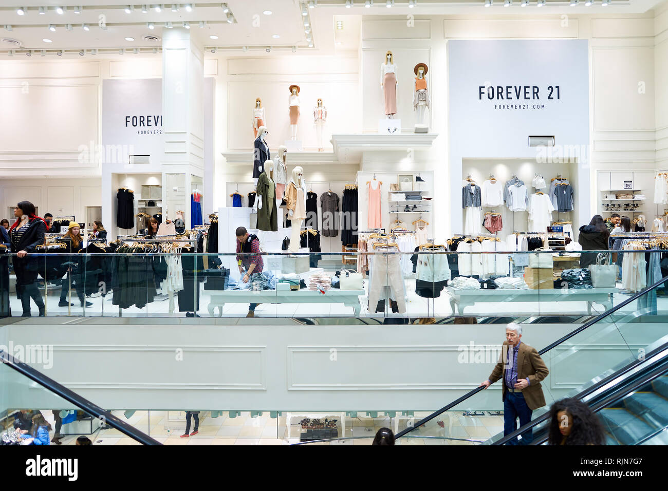 NEW YORK - MARCH 19, 2016: inside of Forever 21 in New-York. Forever 21 ...