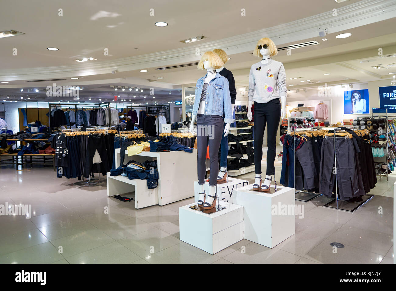 NEW YORK - MARCH 19, 2016: inside of Forever 21 in New-York. Forever 21 ...