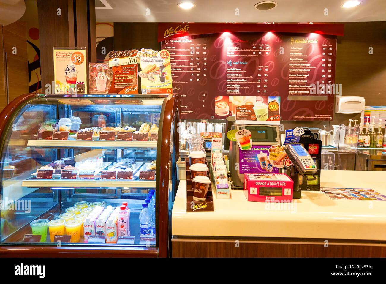 PATTAYA, THAILAND - FEBRUARY 18, 2016: interior of McCafe. McCafe is a ...