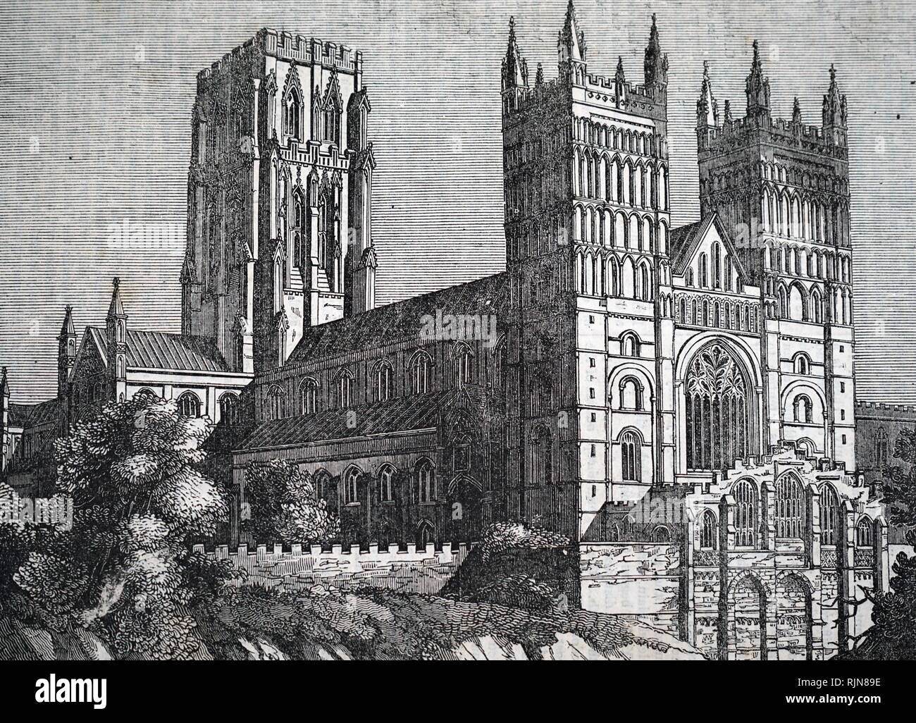 An engraving depicting Durham Cathedral. Dated 19th century Stock Photo ...