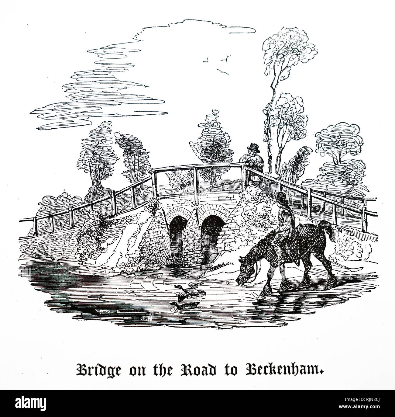 An engraving depicting the bridge between Penge and Beckenham, Kent ...