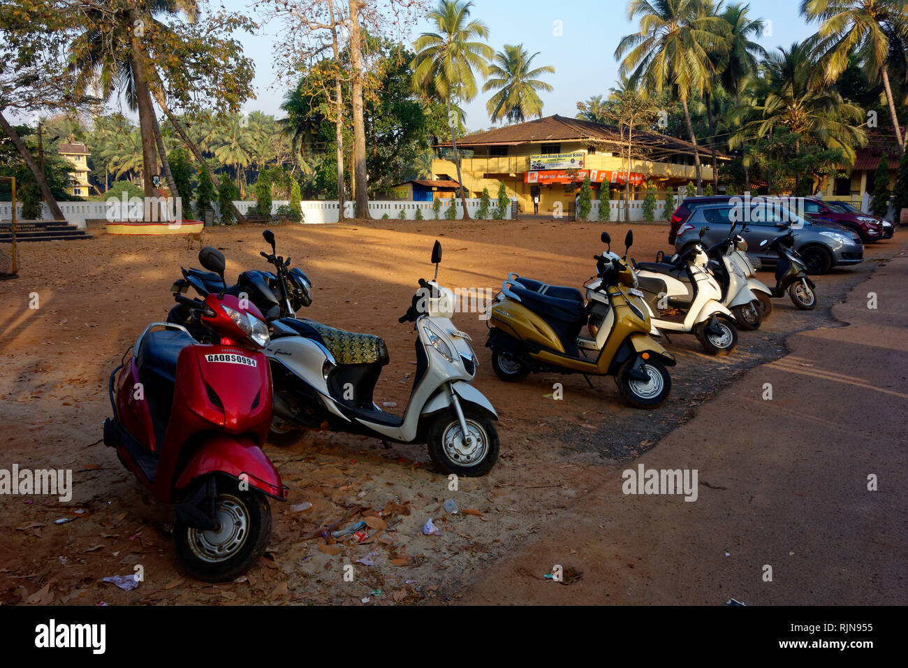 Scooters outside the church of lady of Merces, Colva, Goa, India Stock ...
