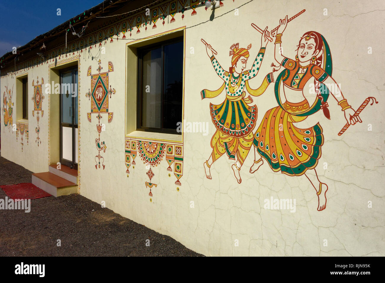 Typical Gujarati designs painted on a roadside cafe in Gujarat, india ...