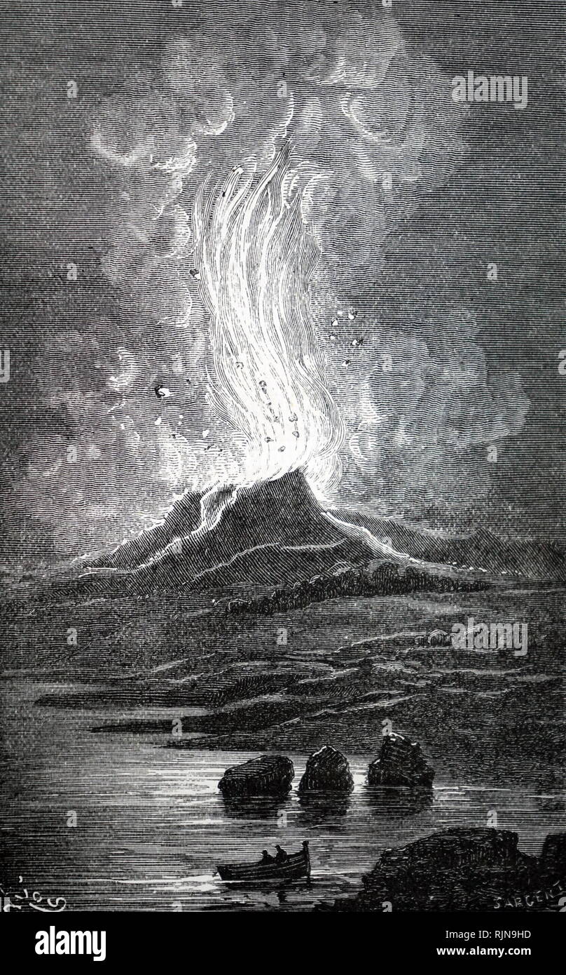 An engraving depicting the eruption of Mount Etna. Dated 19th century ...