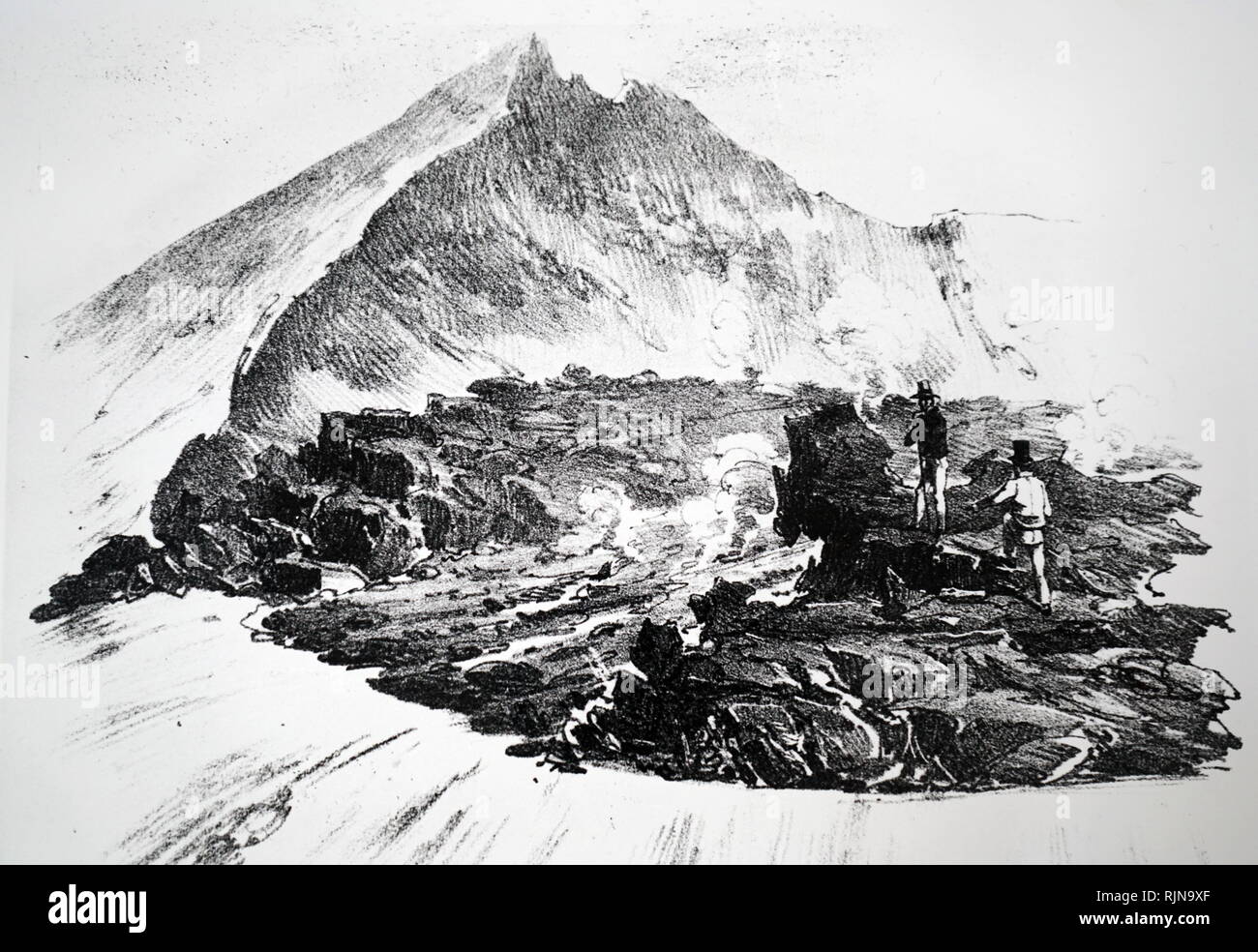 An engraving depicting the eruption of Mount Vesuvius, a Somma ...