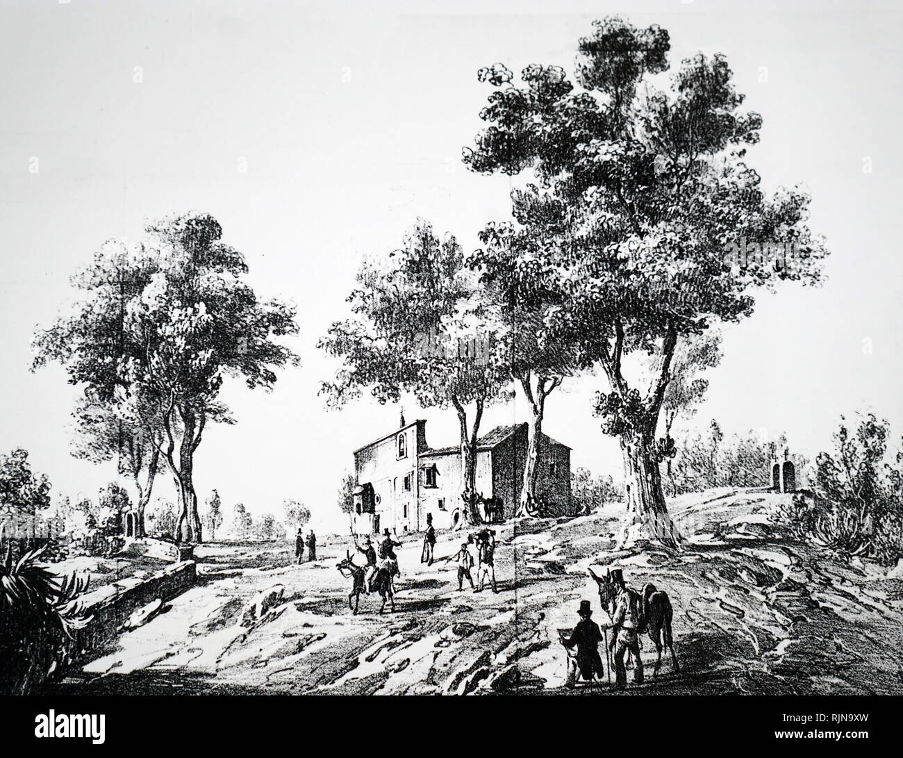 An engraving depicting Mount Vesuvius, a Somma-Stratovolcano located on ...