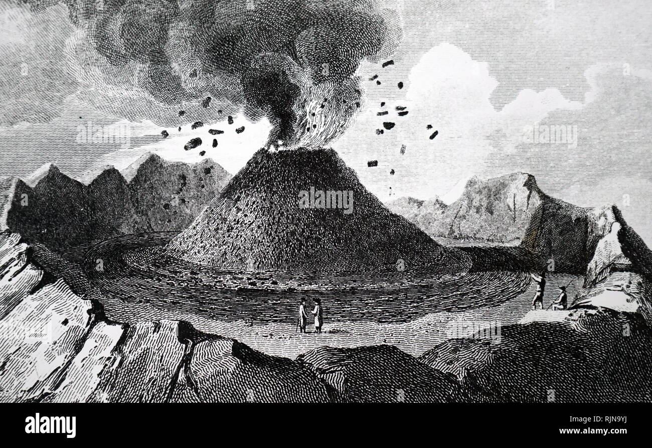 An engraving depicting the eruption of Mount Vesuvius, a Somma ...