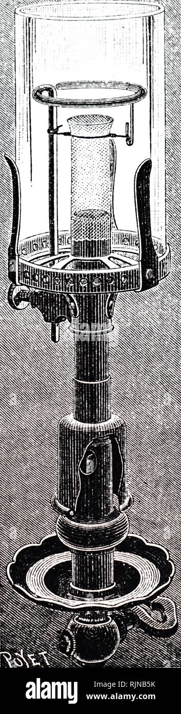 An engraving depicting a gas lamp fitted with a Von Welsbach Gas Mantle ...