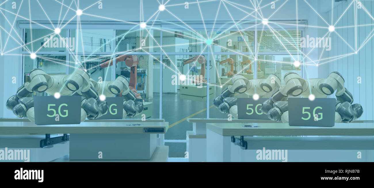 iot smart factory in industry 4.0 robot technology concept, engineer ...