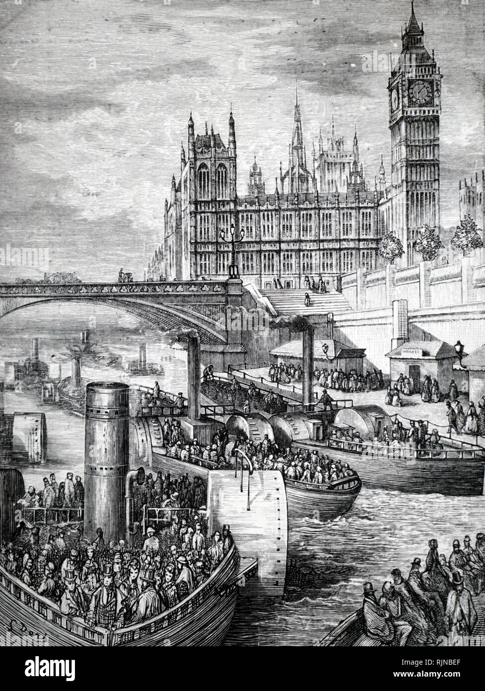 An engraving depicting steam launches on the Thames. Dated 19th century ...