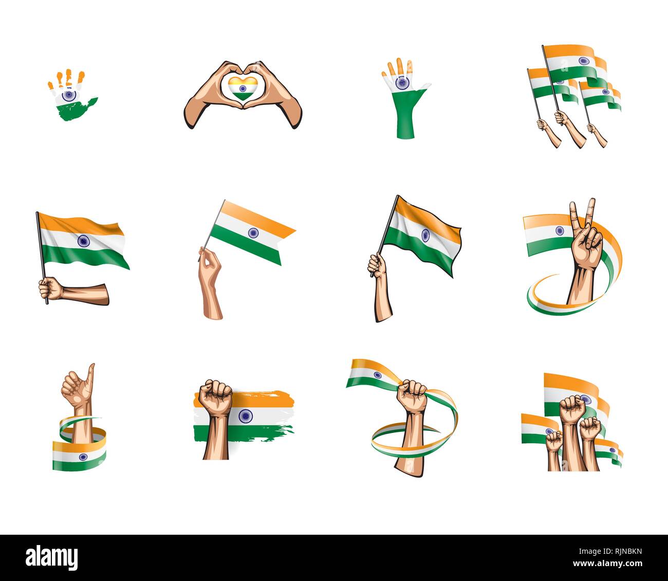 India flag and hand on white background. Vector illustration Stock ...