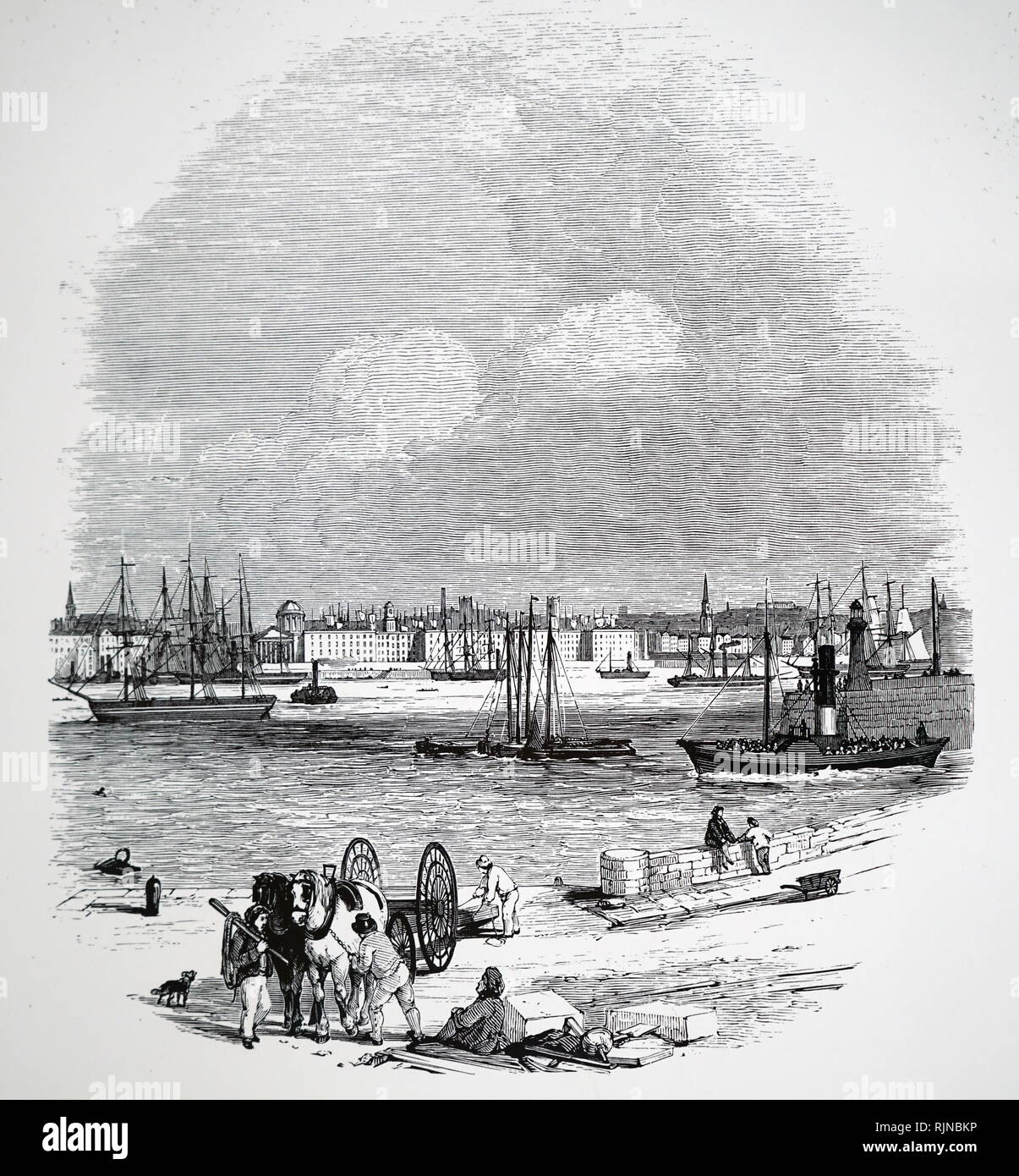 An engraving depicting a view of Liverpool from Woodside. Dated 19th ...
