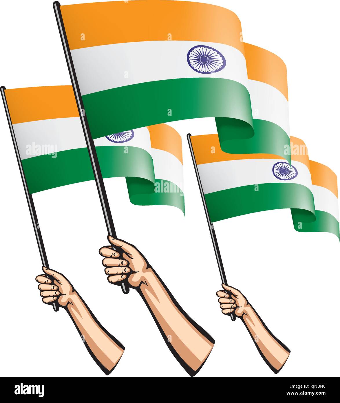 India flag and hand on white background. Vector illustration Stock ...