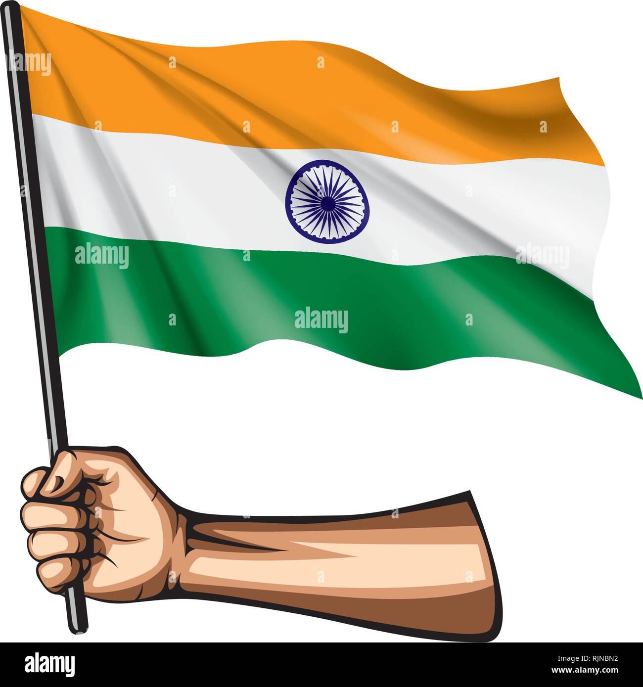India flag and hand on white background. Vector illustration Stock ...