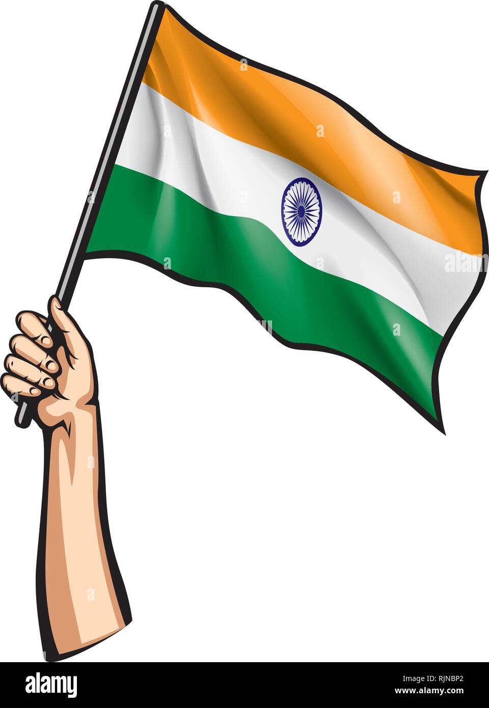 India flag and hand on white background. Vector illustration Stock ...