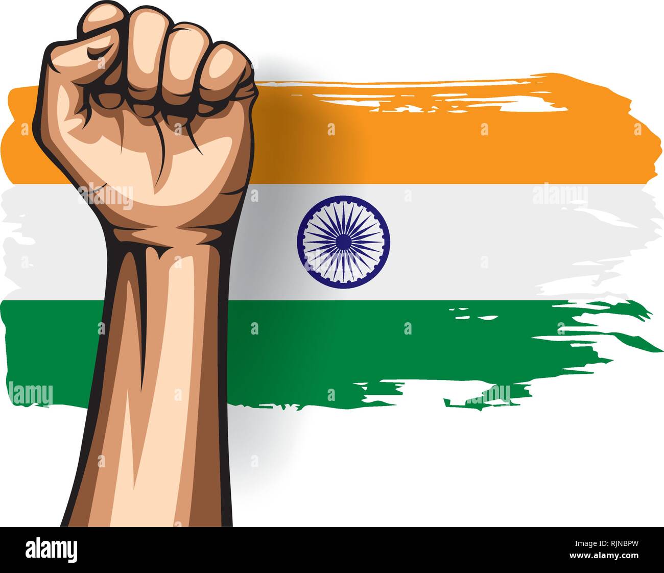 India flag and hand on white background. Vector illustration Stock ...