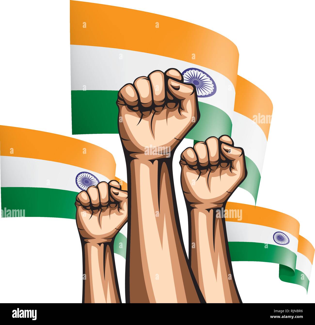 India flag and hand on white background. Vector illustration Stock ...