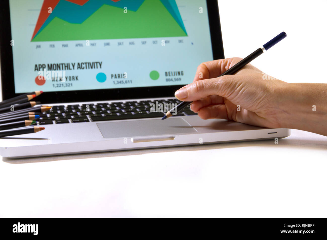 Digital or traditional graphic arts? A woman's hand seems to draw on ...