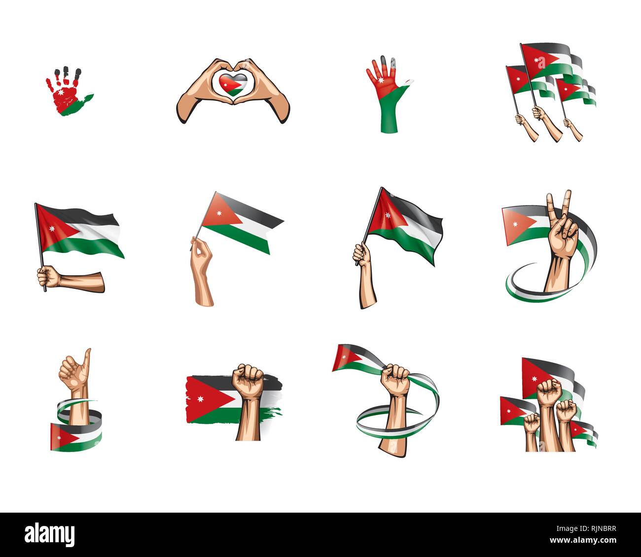 Jordan flag and hand on white background. Vector illustration Stock ...