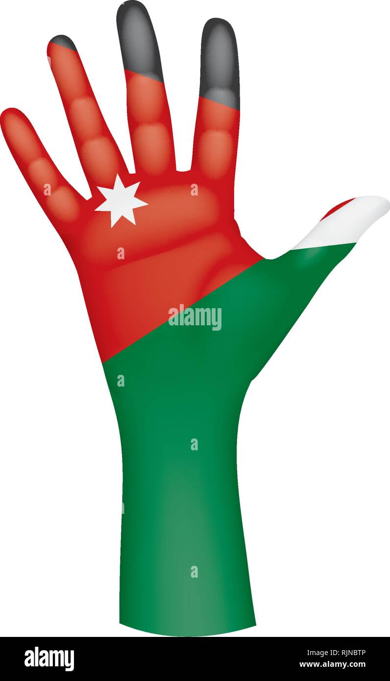 Jordan flag and hand on white background. Vector illustration Stock ...