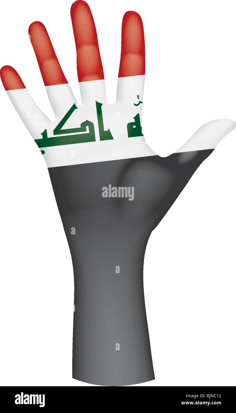 Iraqi flag and hand on white background. Vector illustration Stock ...