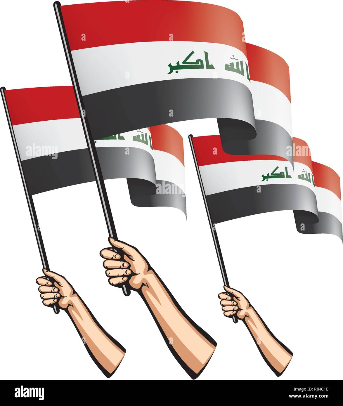 Iraqi flag and hand on white background. Vector illustration Stock ...