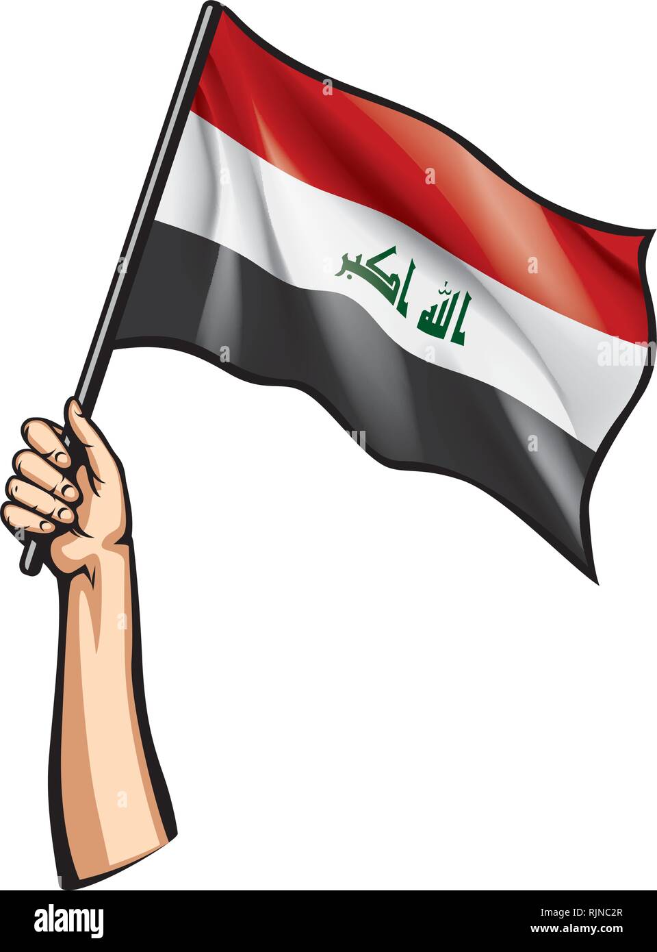 Iraqi flag and hand on white background. Vector illustration Stock ...