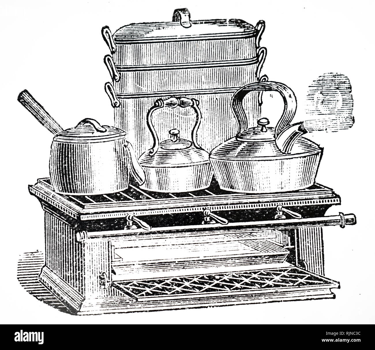 An engraving depicting a combined hotplate and broiler. Dated 19th ...