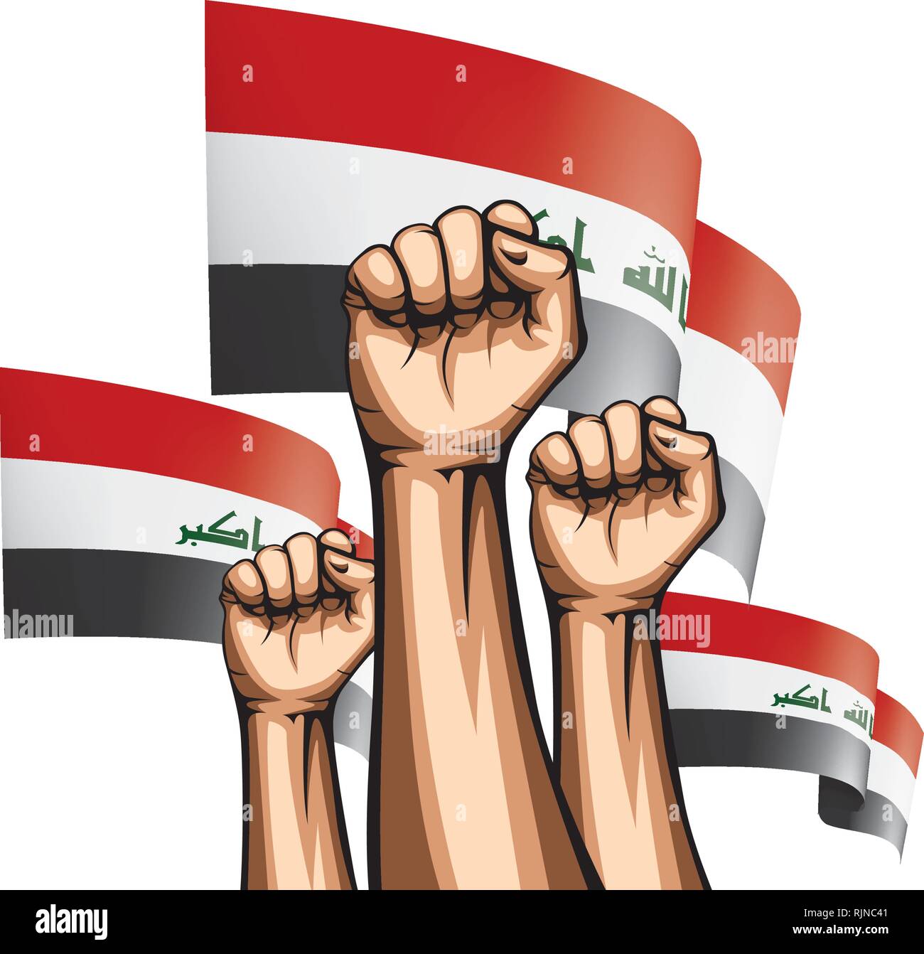 Iraqi flag and hand on white background. Vector illustration Stock ...