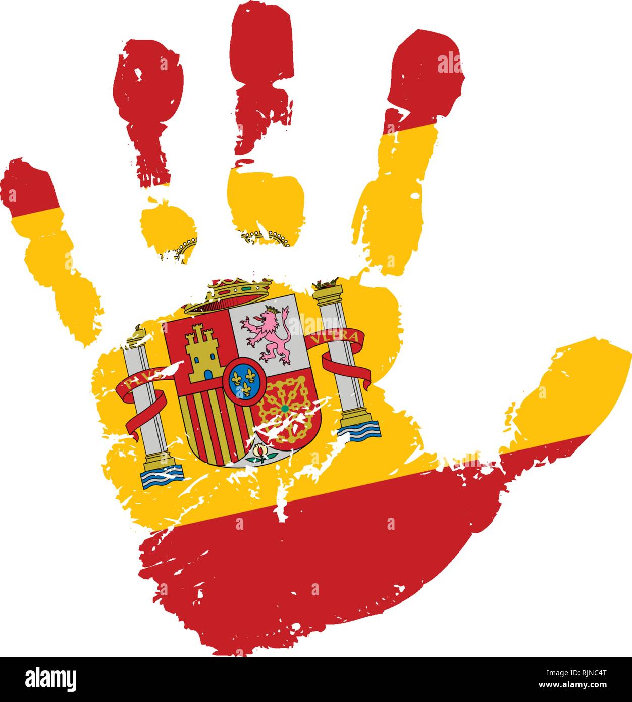 spain flag and hand on white background. Vector illustration Stock ...
