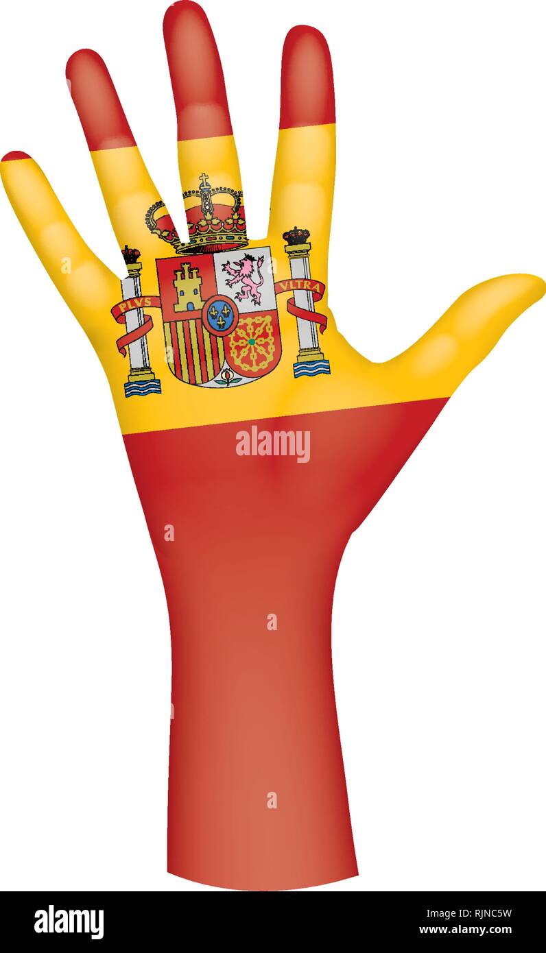 spain flag and hand on white background. Vector illustration Stock ...