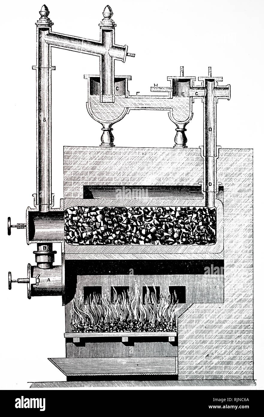 An engraving depicting a gas making apparatus utilising super heated ...