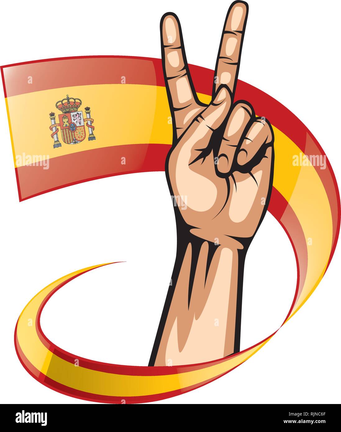 spain flag and hand on white background. Vector illustration Stock ...