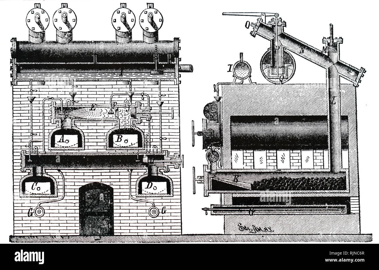 An engraving depicting Adam's gas process. Dated 19th century Stock ...