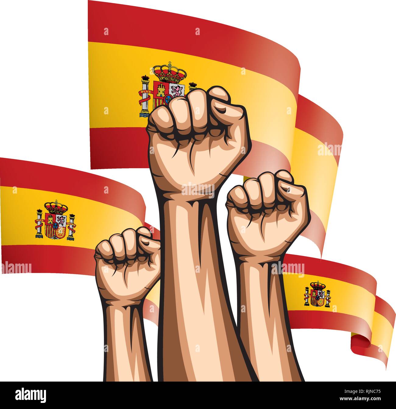 spain flag and hand on white background. Vector illustration Stock ...