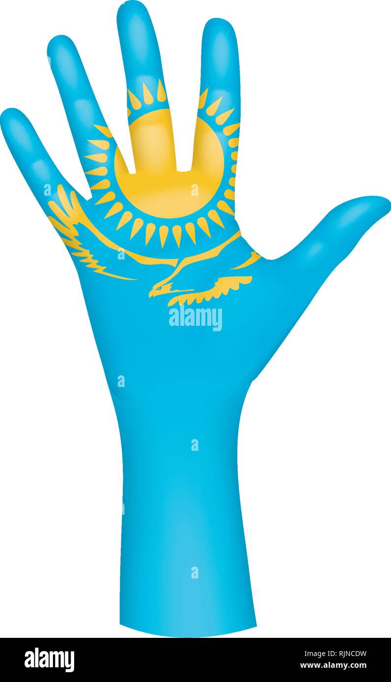 Kazakhstan flag and hand on white background. Vector illustration Stock ...