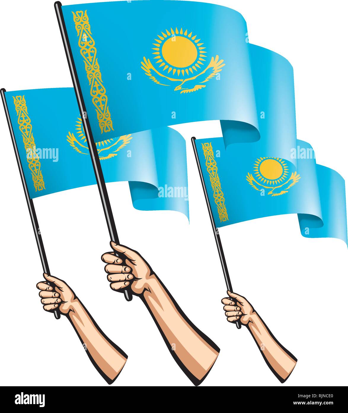 Kazakhstan flag and hand on white background. Vector illustration Stock ...