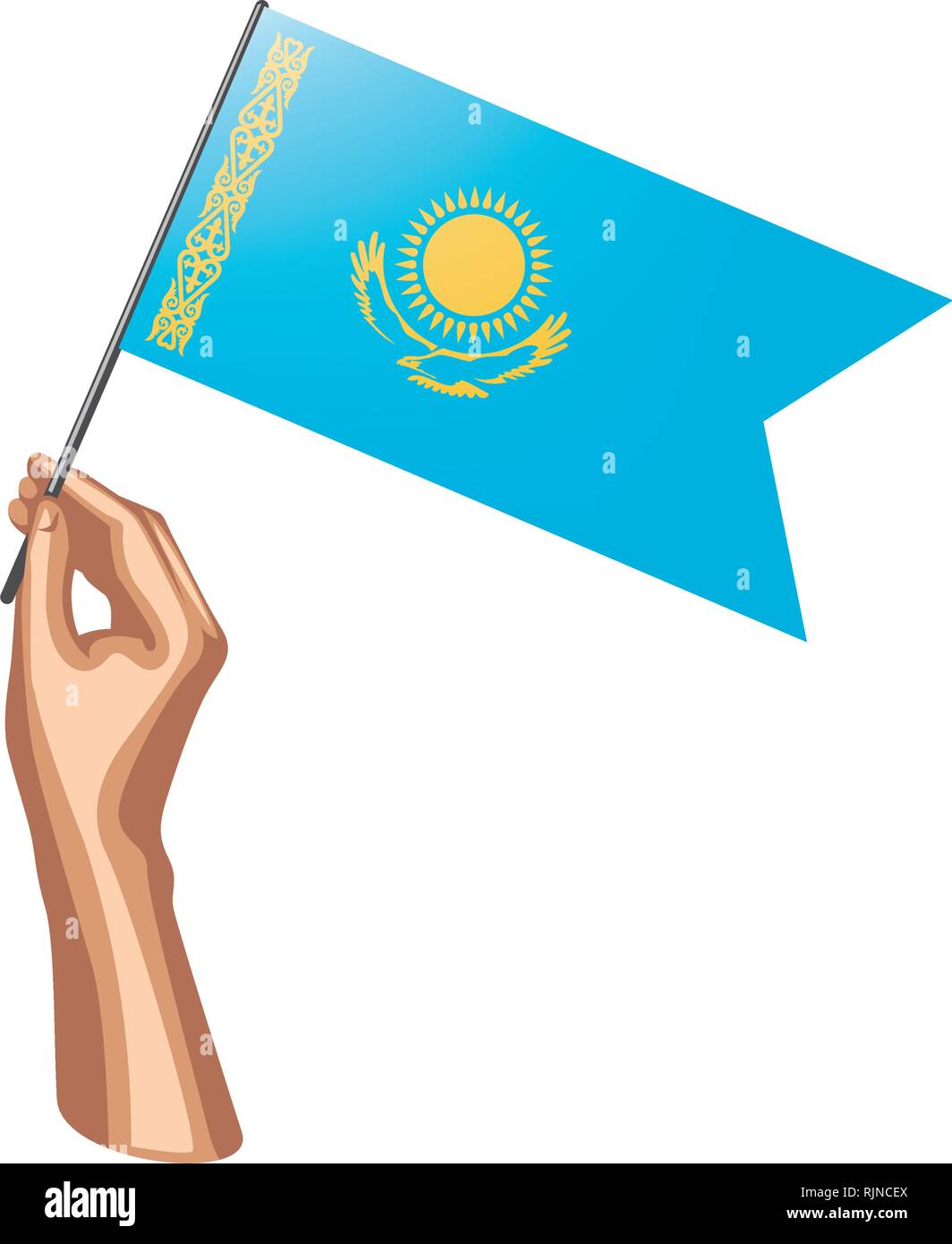 Kazakhstan flag and hand on white background. Vector illustration Stock ...