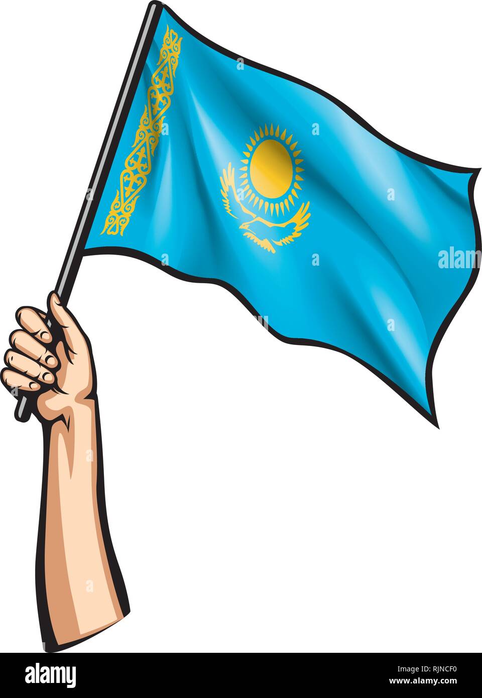 Kazakhstan flag and hand on white background. Vector illustration Stock ...