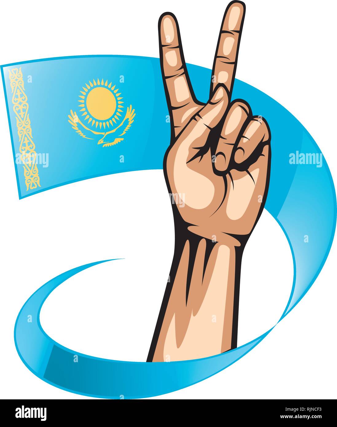 Kazakhstan flag and hand on white background. Vector illustration Stock ...