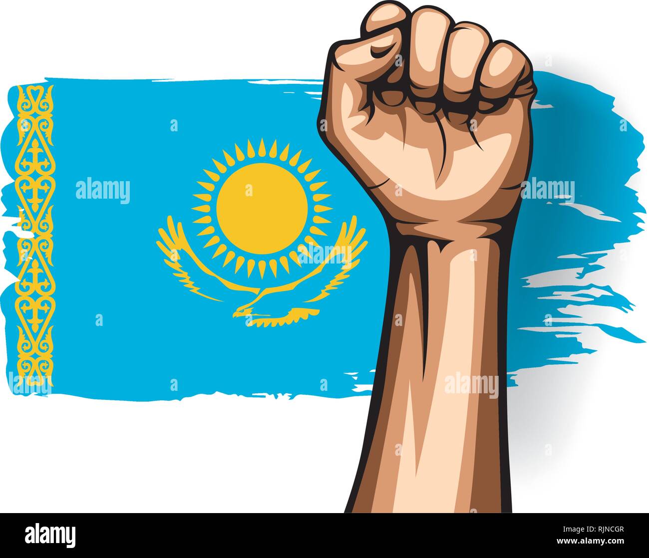 Kazakhstan flag and hand on white background. Vector illustration Stock ...