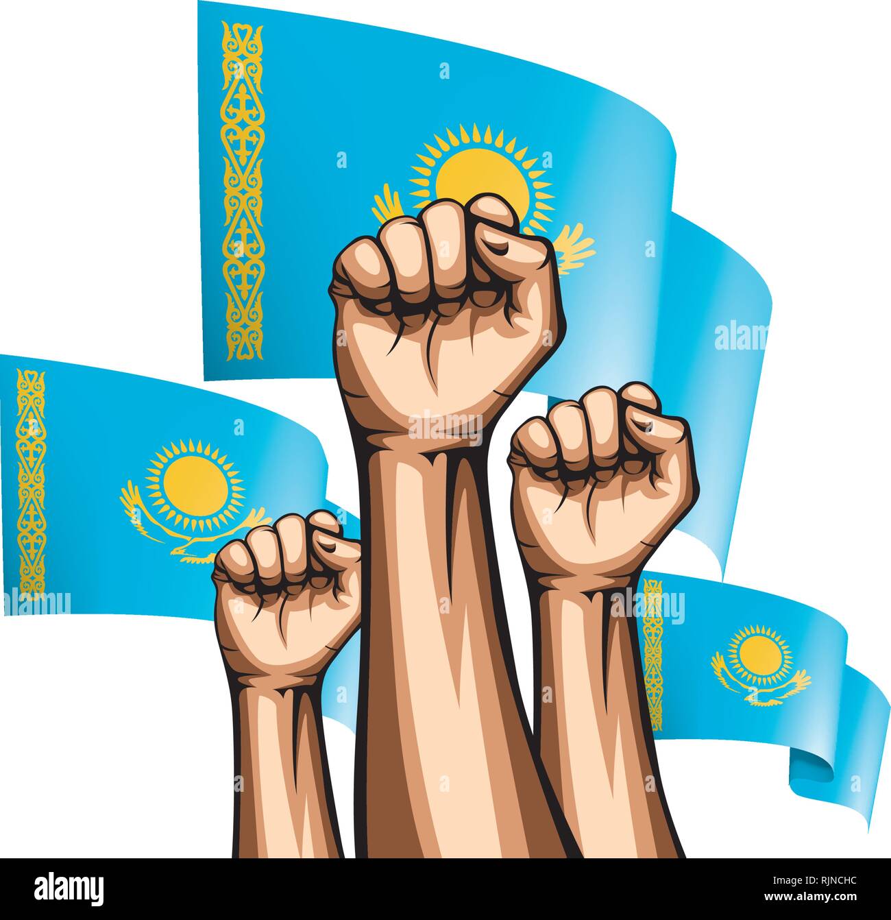 Kazakhstan flag and hand on white background. Vector illustration Stock ...