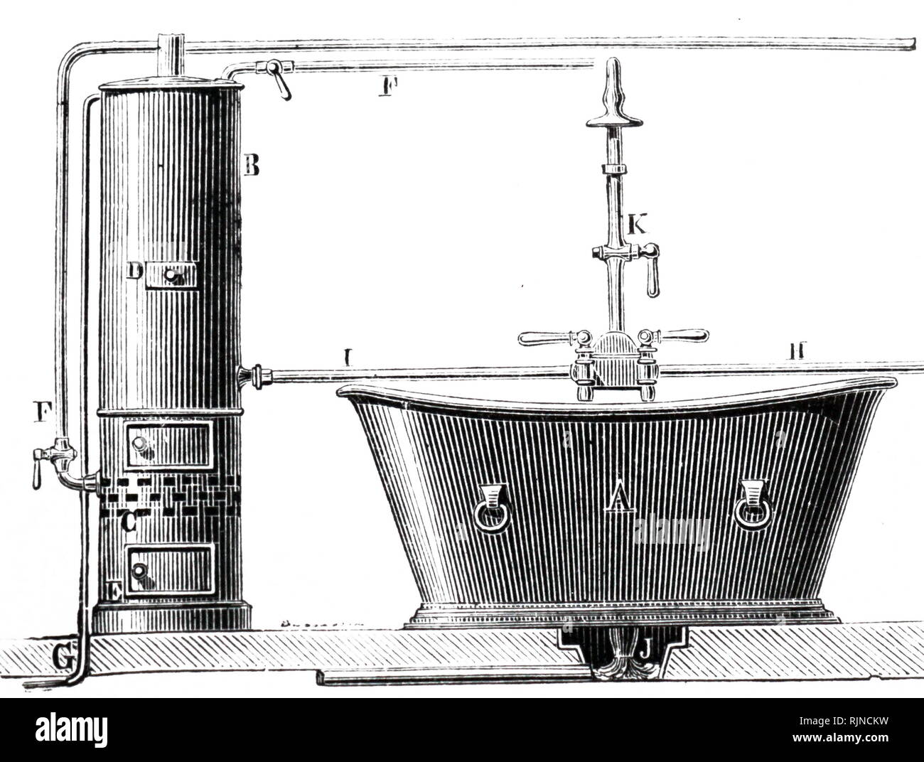 An engraving depicting a geyser for a bath. Dated 19th century Stock ...